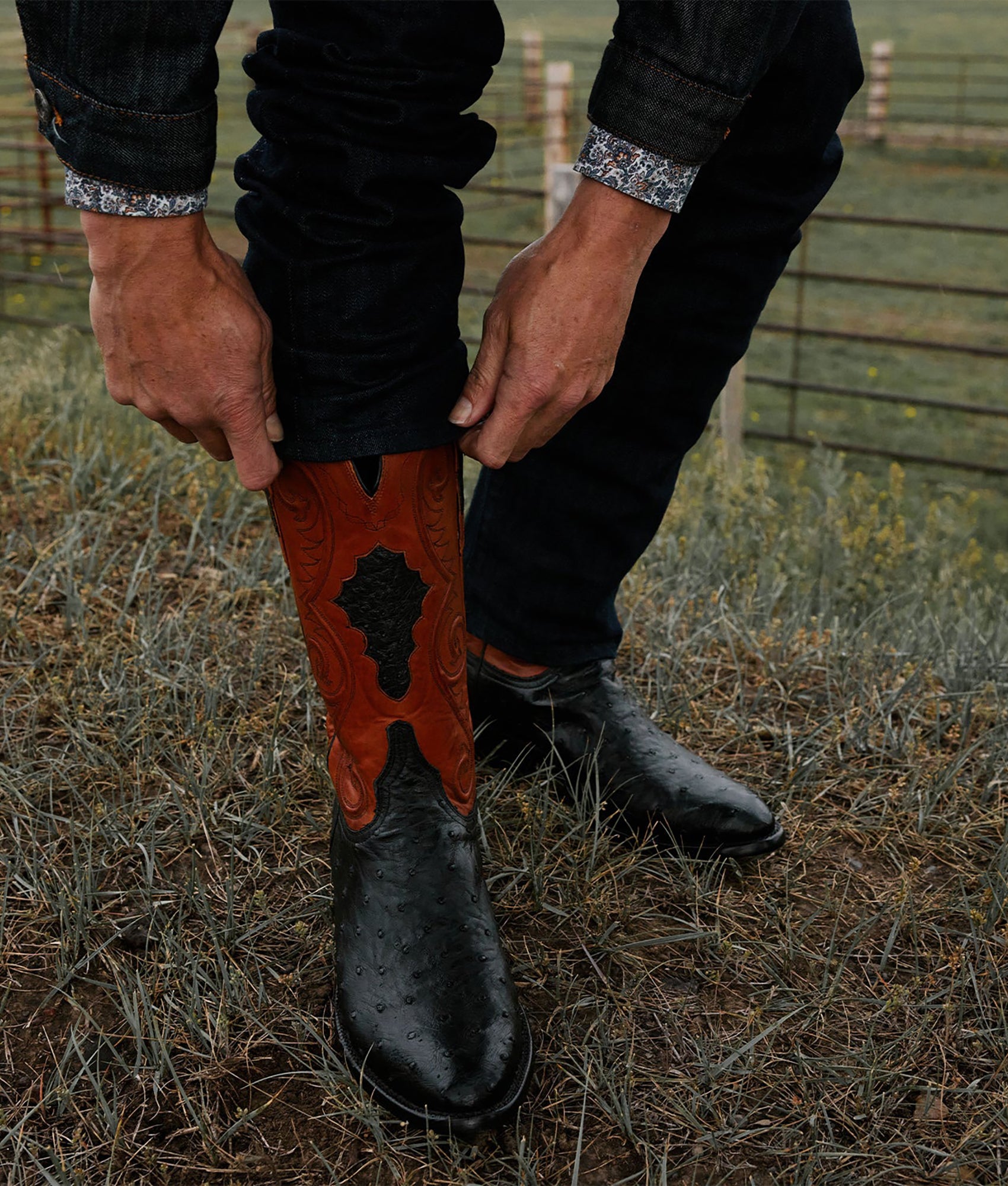 Randall Boot - Black + Cognac Cowboy Boots - Lucchese